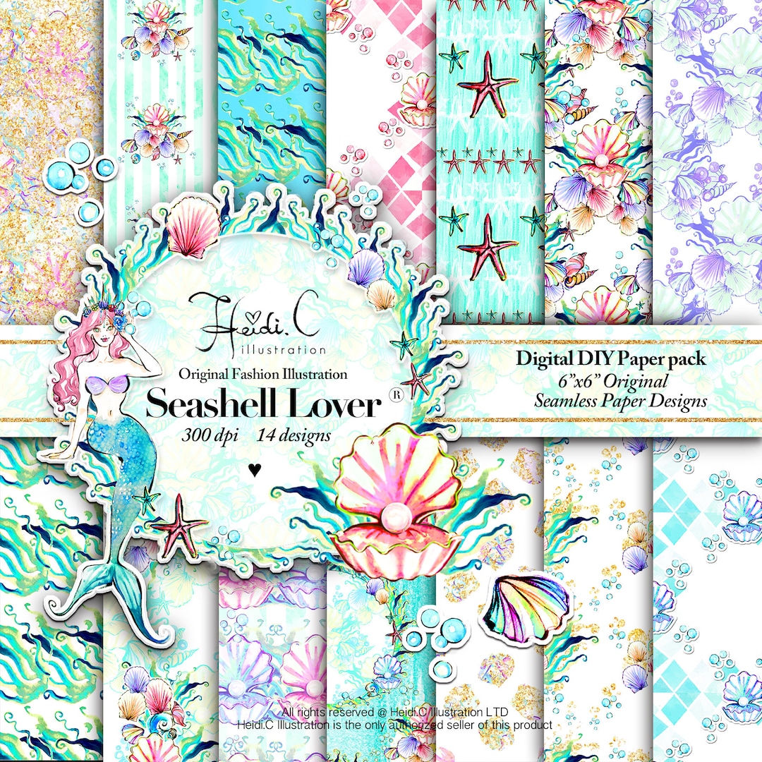 Sea Digital Paper Ocean Background Seashell Clip Art Underwater Paper ...