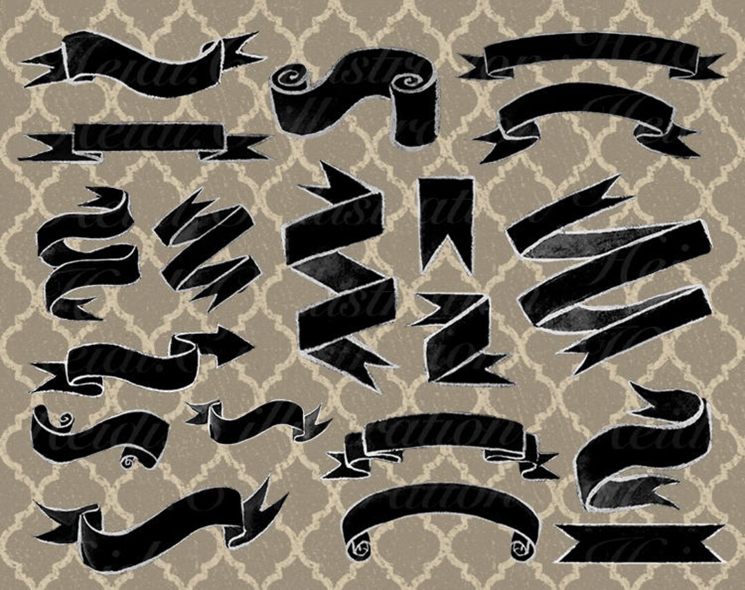 Black Banner Clip Art Watercolor Fashion Illustration Hand Drawn ...