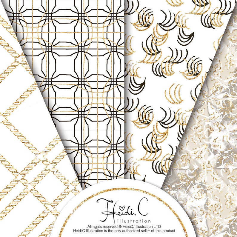 Green and Gold Digital Paper Pack Geomatric Botanical Printable Papers ...