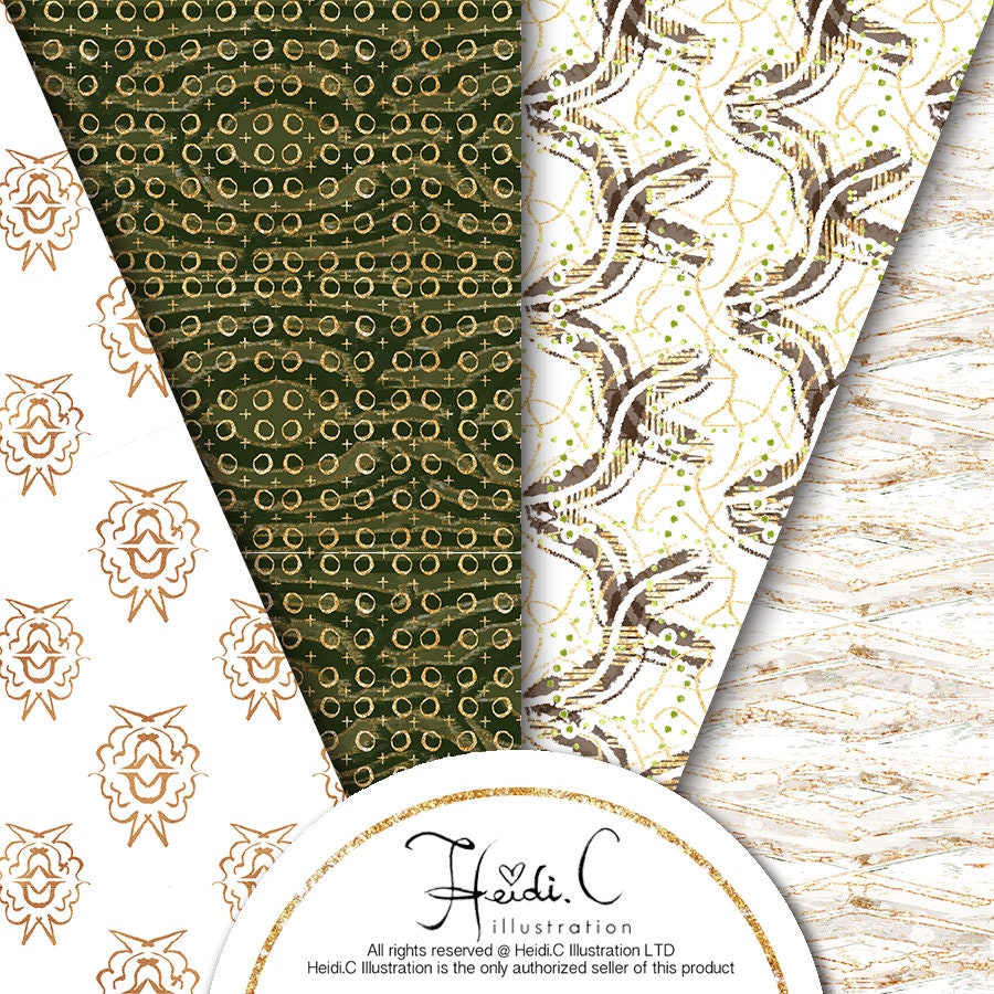 Green and Gold Digital Paper Pack Geomatric Botanical - Etsy