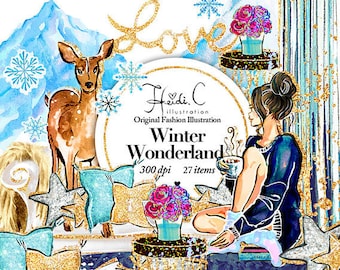 Winter Digital Paper Snowflakes Clipart Winter Background Snow | Etsy