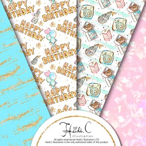 Birthday Party Digital Paper Happy Birthday Hand Painted Birthday Girl ...