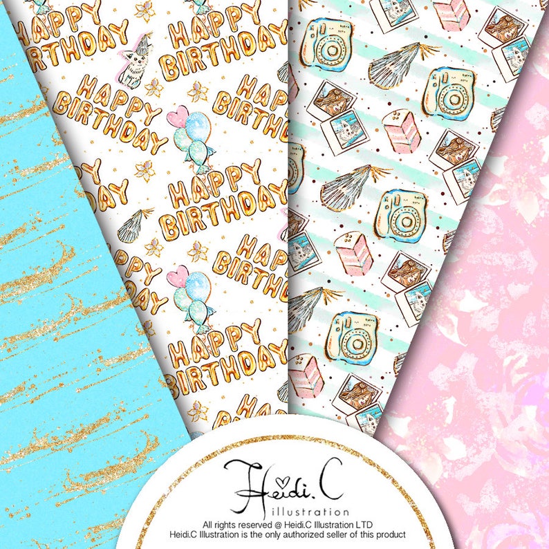 Birthday Party Digital Paper Happy Birthday Hand Painted - Etsy
