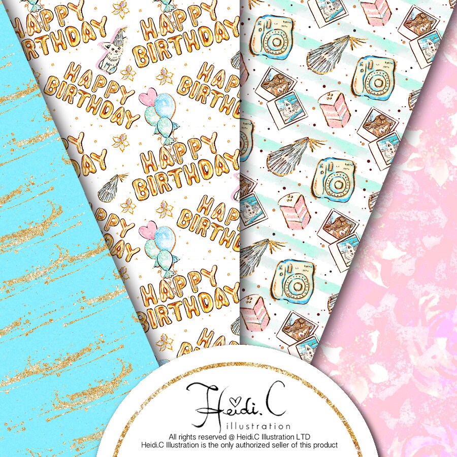 Birthday Party Digital Paper Happy Birthday Hand Painted - Etsy