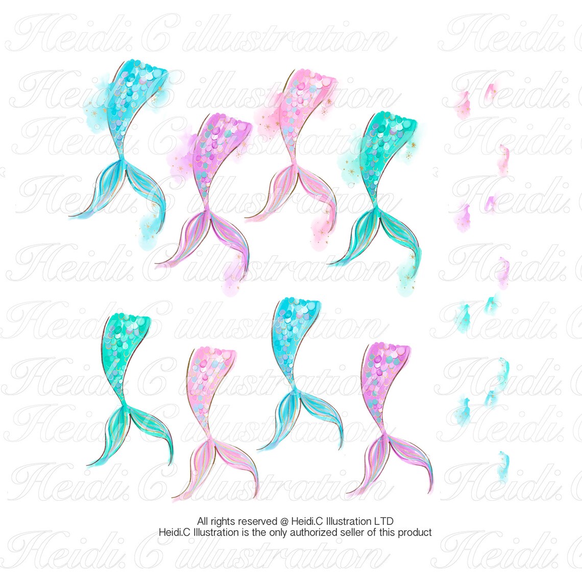 Watercolor Mermaid Tail Clipartmermaid Tails Clipartmermaid - Etsy