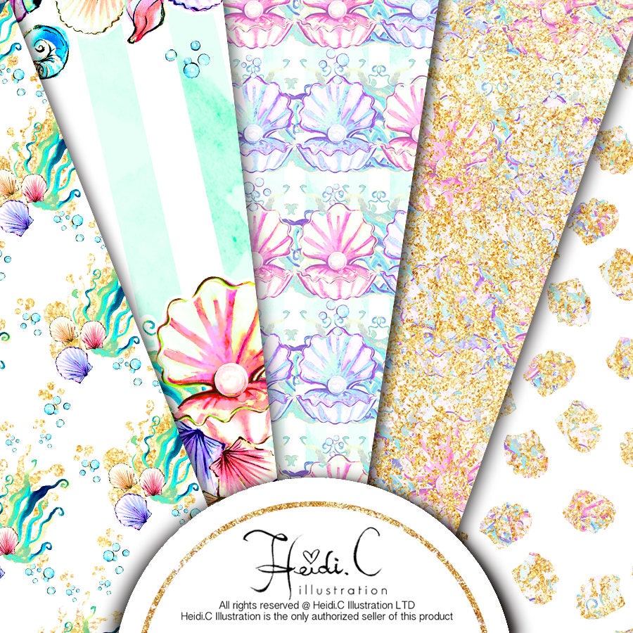 Sea Digital Paper Ocean Background Seashell Clip Art - Etsy