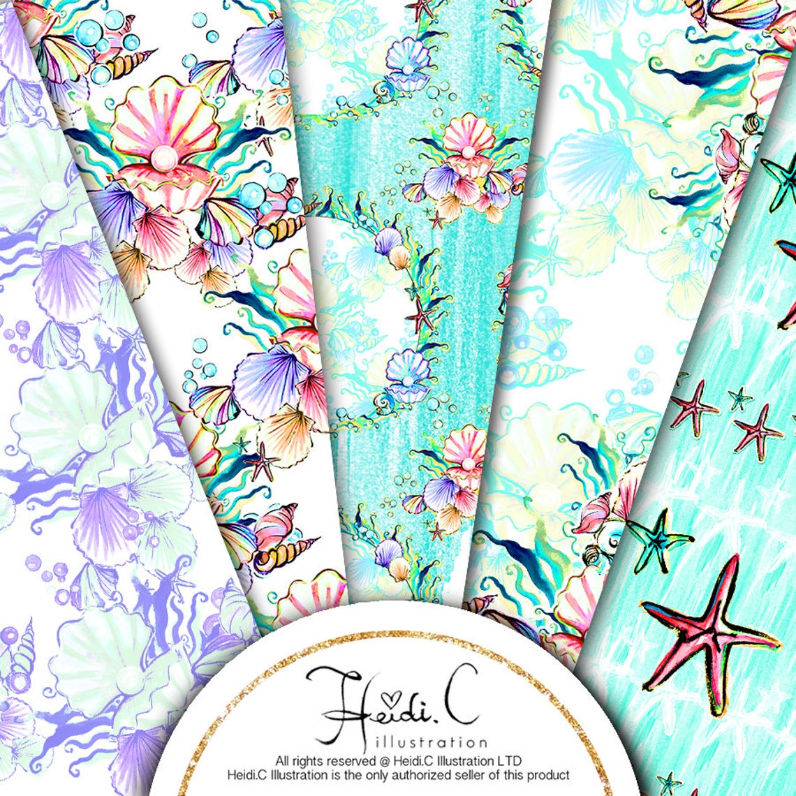 Sea Digital Paper Ocean Background Seashell Clip Art Underwater Paper ...