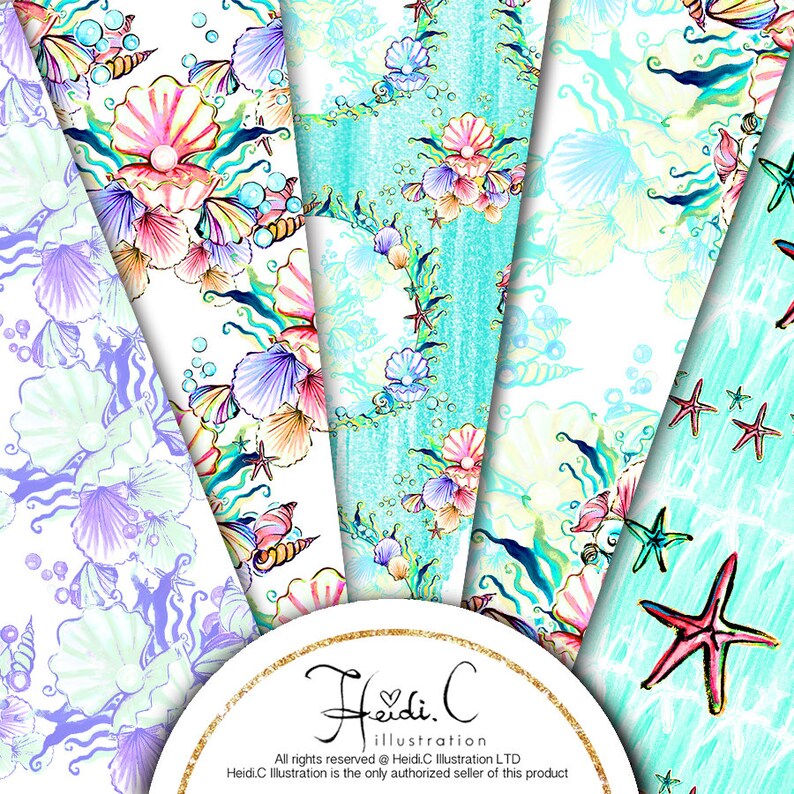 Sea Digital Paper Ocean Background Seashell Clip Art Underwater Paper ...