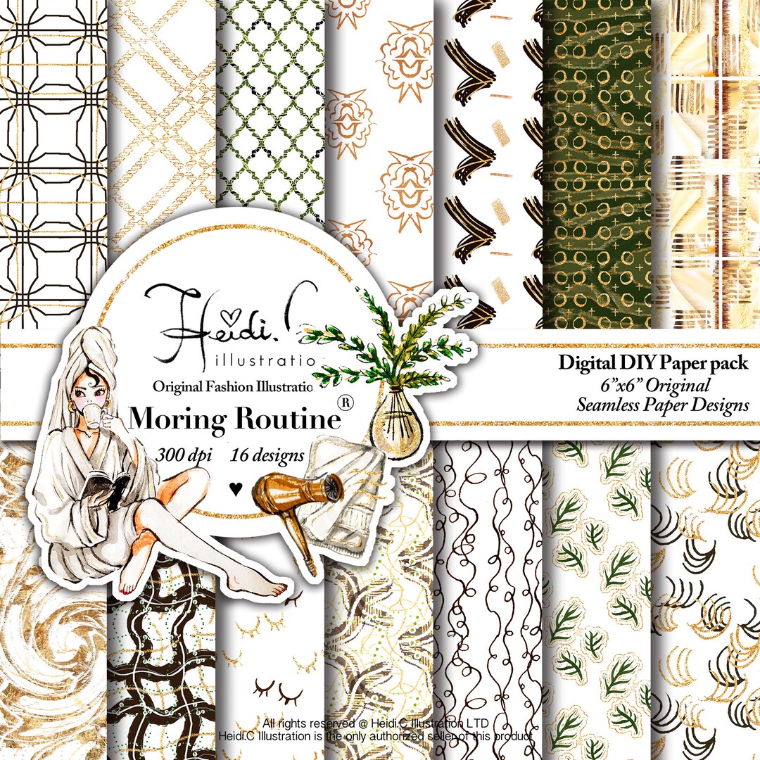 Green and Gold Digital Paper Pack Geomatric Botanical Printable Papers ...