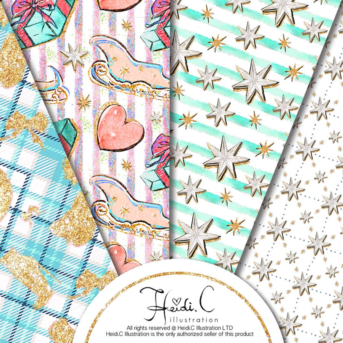 Winter Digital Paper Christmas Background Scrapbook Planner Stickers ...