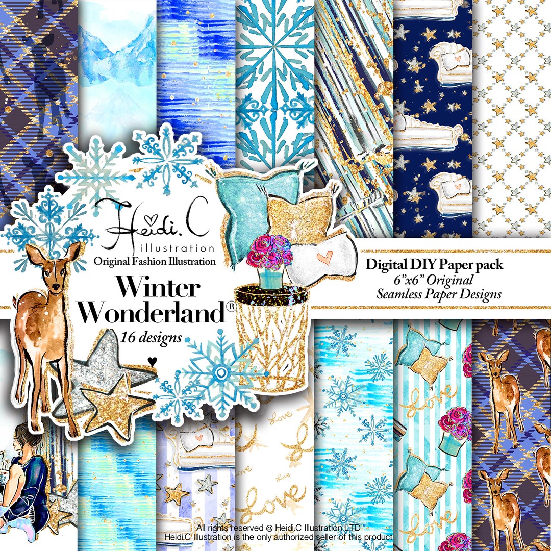 Winter Digital Paper Snowflakes Clipart Winter Background Snow Mountain ...
