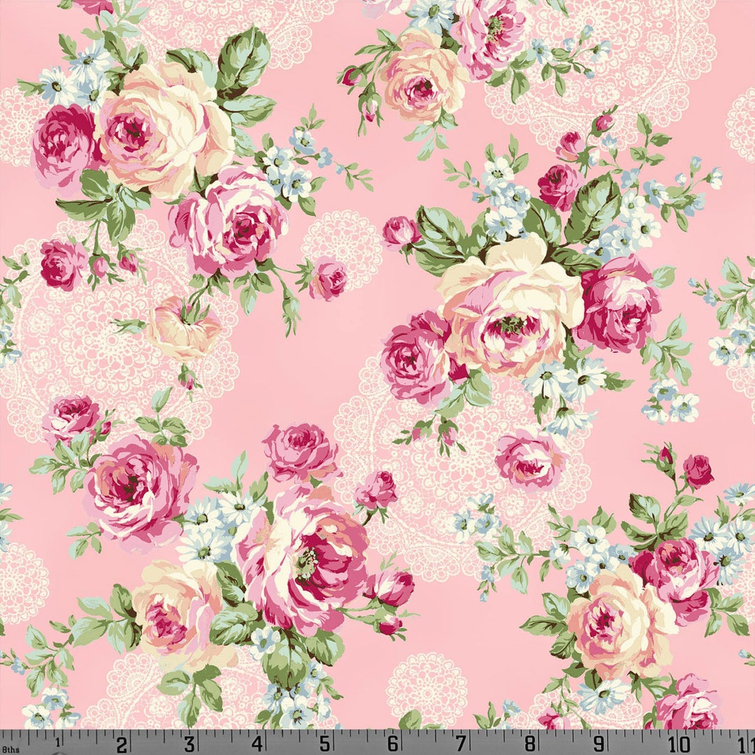 Ruru Bouquet Rose Waltz Pink Shabby Floral Cotton Quilt Gate Fabric ...