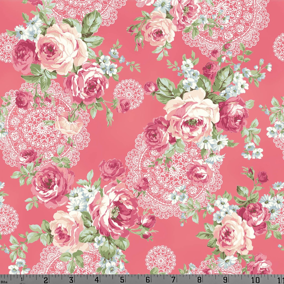Ruru Bouquet Rose Waltz Dark Pink Shabby Floral Cotton Quilt Gate ...