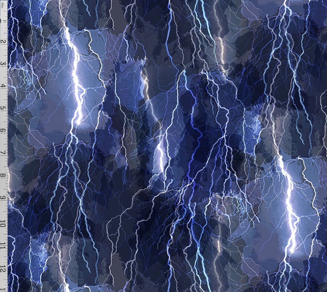 Crackling Lightning Bolts Storm Cotton Fabric Timeless Treasures Aurora ...