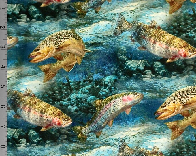 Wild Wings Troutman Basin Cotton Fabric Springs Creative Rainbow Trout ...