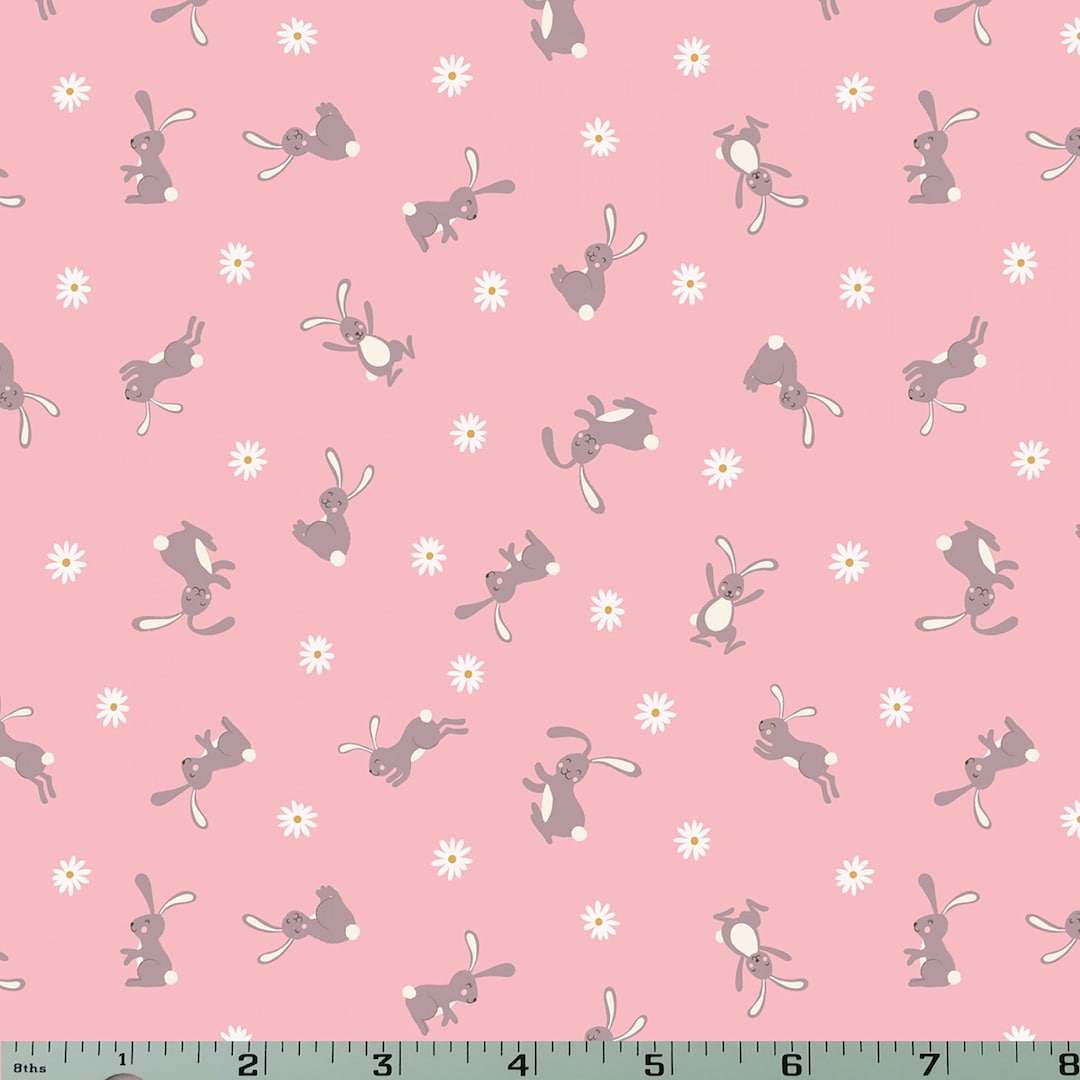 Bunny on Pink Cotton Fabric Lewis & Irene Easter Rabbit Hare Daisy - Etsy