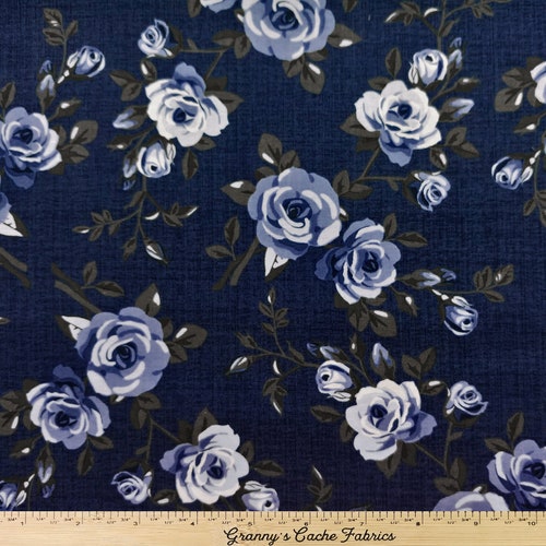 Blue Roses Fabric Watercolor Rose Garden in Blue by - Etsy
