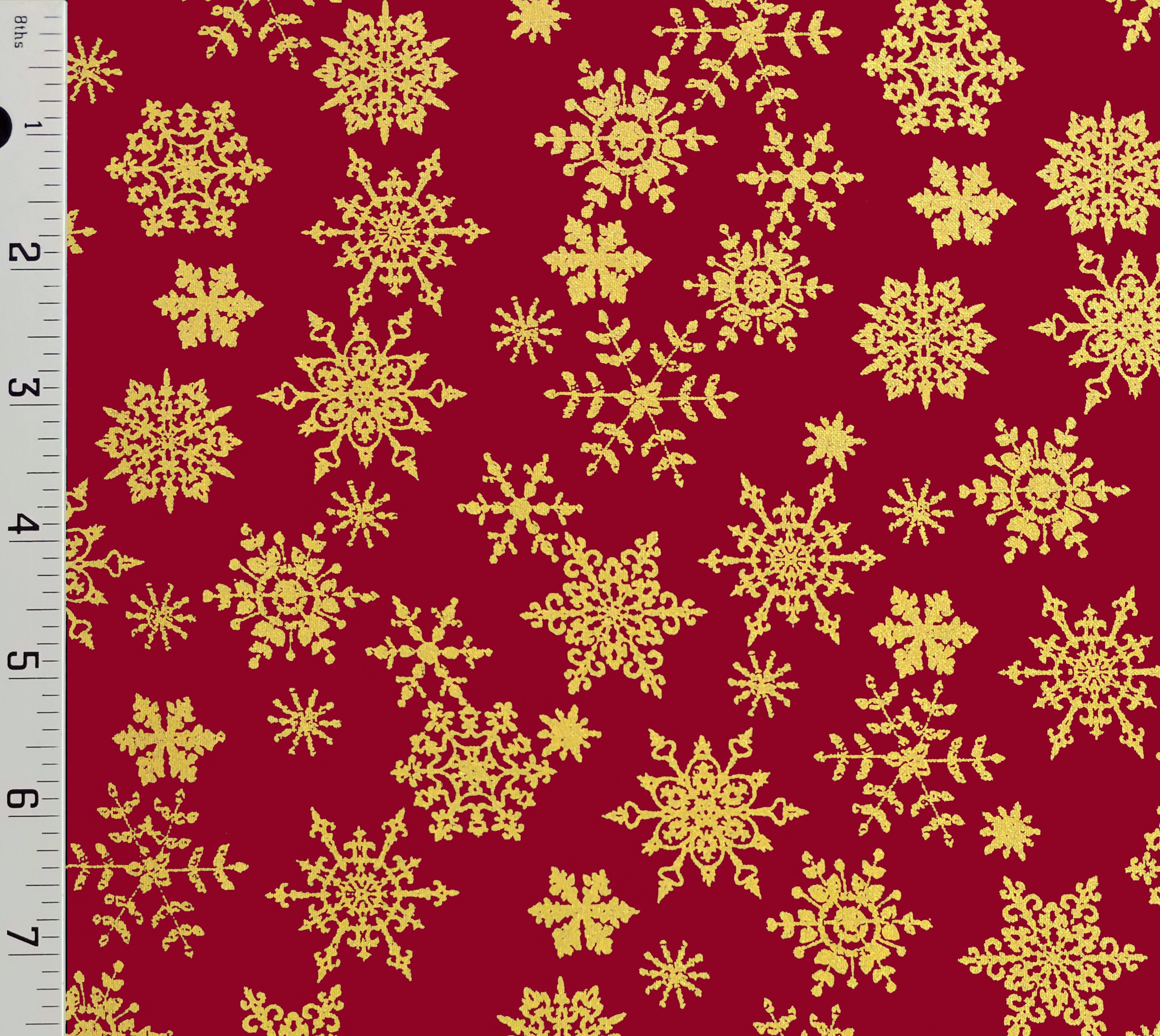Red Metallic Gold Snowflakes Christmas Cotton Fabric - Choose Size - Etsy