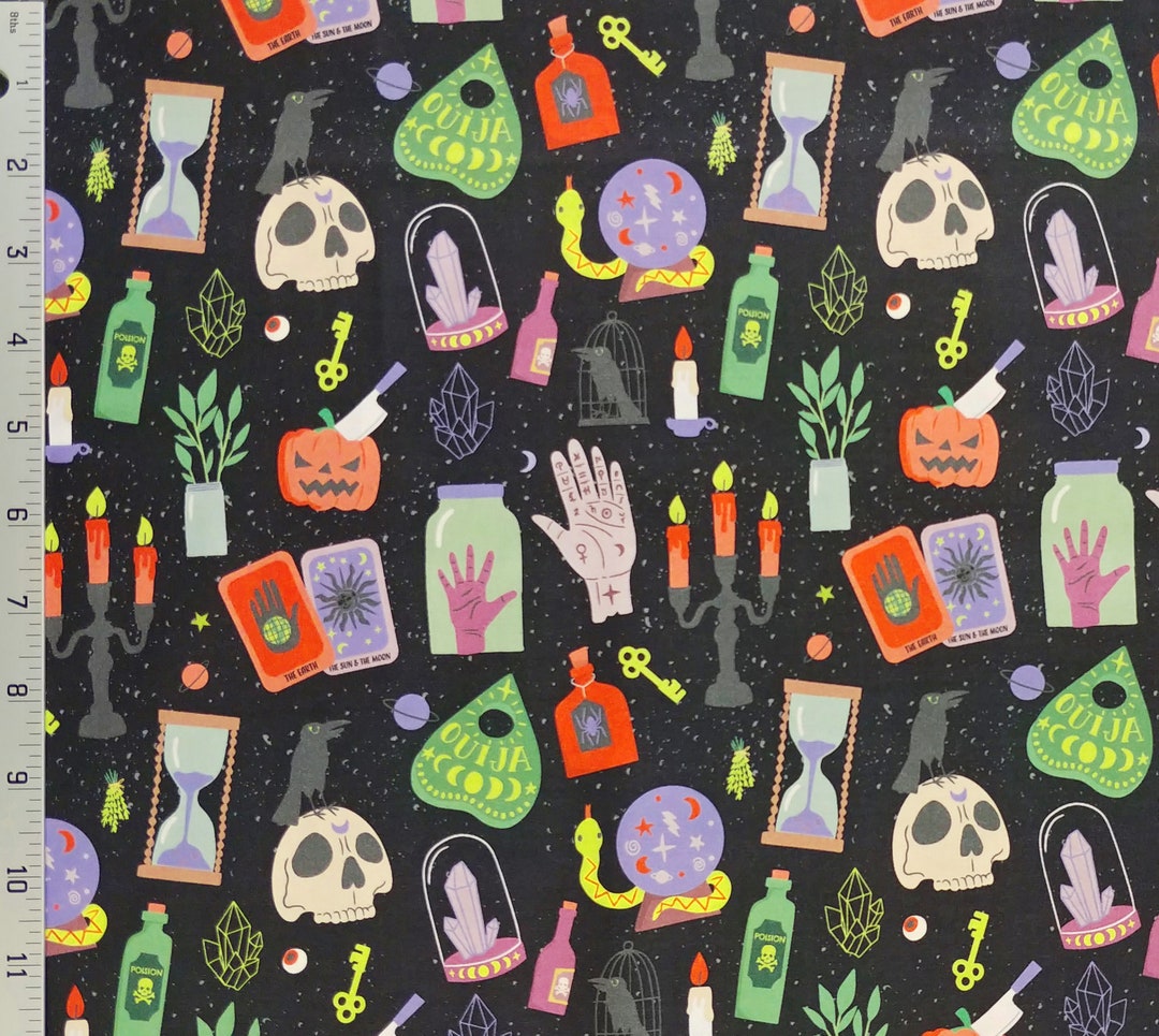 Witchy Mystical Halloween Paintbrush Studio Cotton Fabric Ouija Crystal ...
