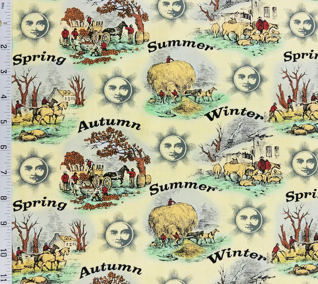 Old Farmers Almanac Sykel Cotton Fabric Floral Seasons Etchings - Etsy