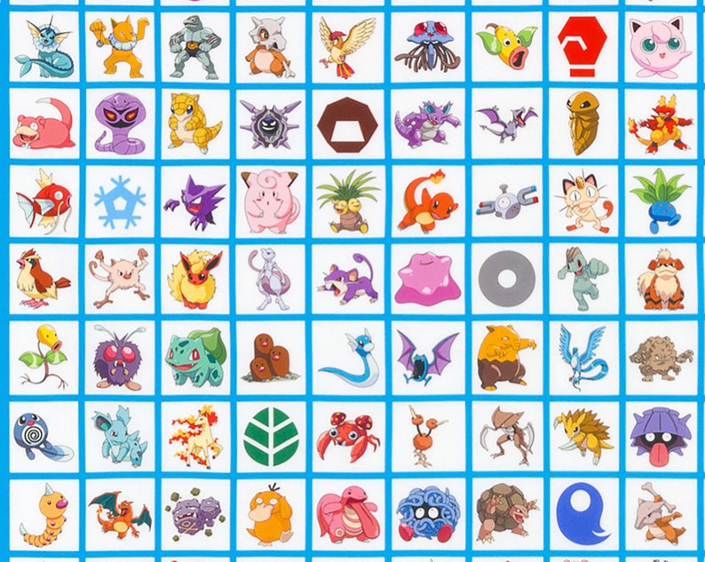 Pokemon Squares Digital Print Cotton Fabric Panel Anime Robert | Etsy
