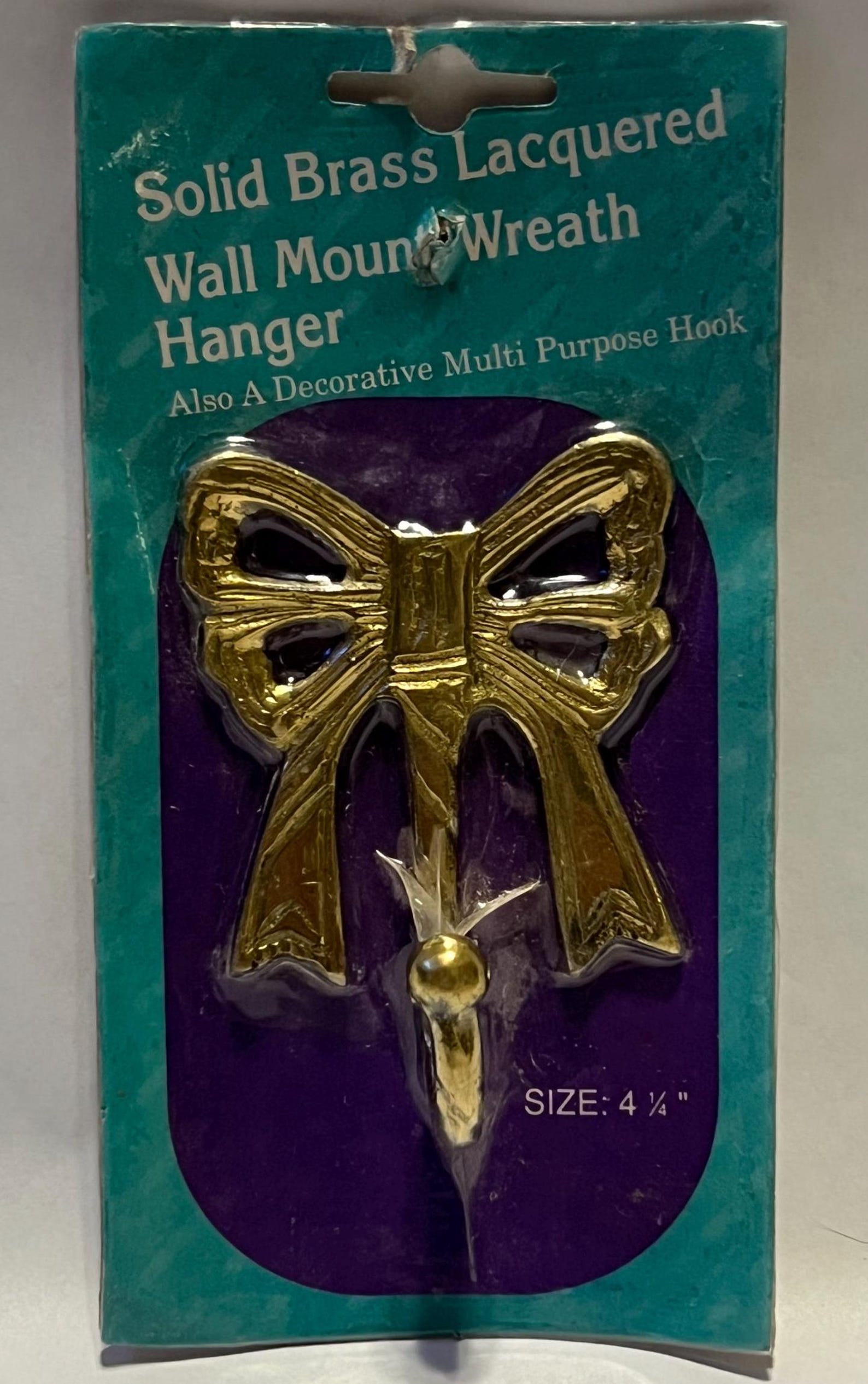 Vintage Solid Brass Lacquered 4 1/4” Bow Wall Hook Wreath Hanger Multi ...