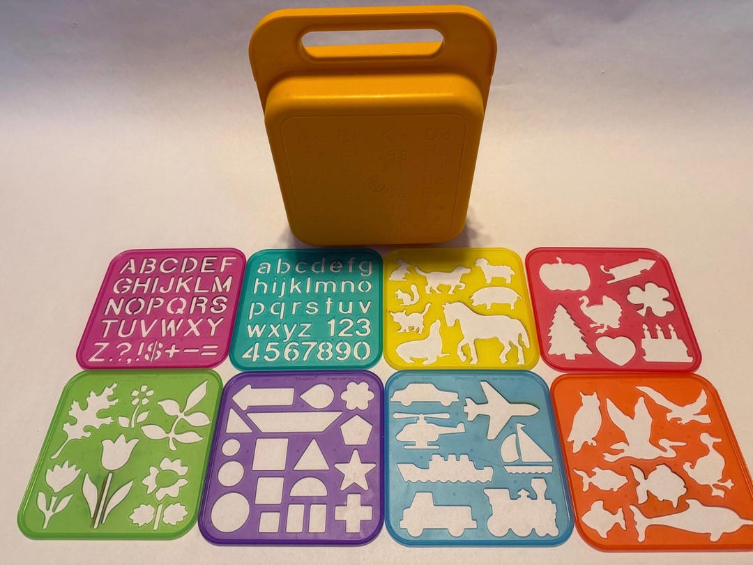 Vintage 1987 Tupperware Stencils and Yellow Case Kids Children Learning ...