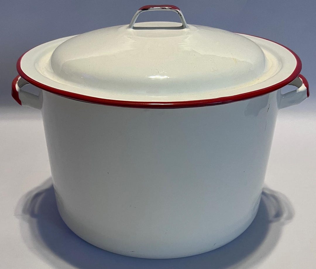 Vintage White and Red Enamel Stock Pot Farmhouse Kitchen - Etsy