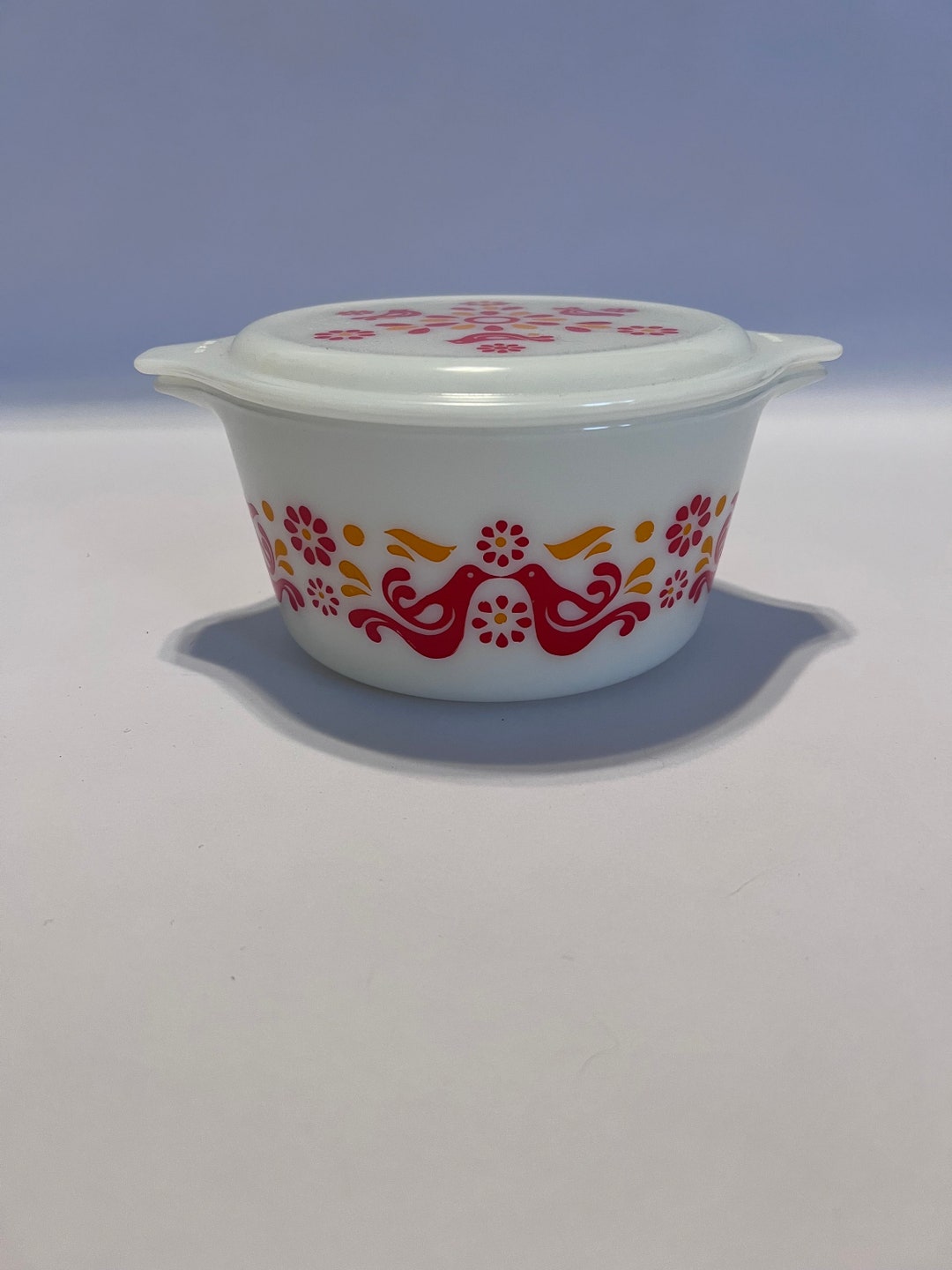 Vintage Friendship Pyrex 1 Quart #473 White Orange Red With Lid No ...