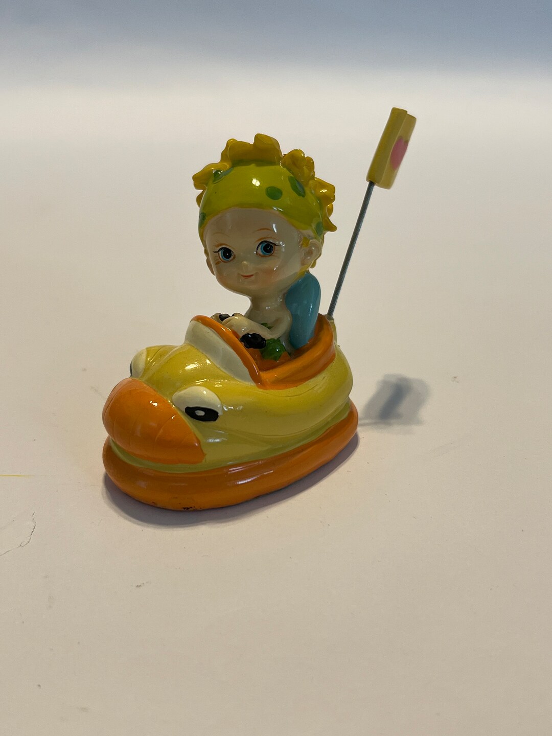 Vintage Polystone Figurine Blond Curly Hair Child Duck Bumper Car - Etsy