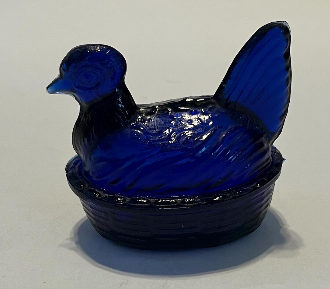 Vintage Cobalt Blue Small 4” Wide Glass Hen Dish 3” Tall Farmhouse - Etsy