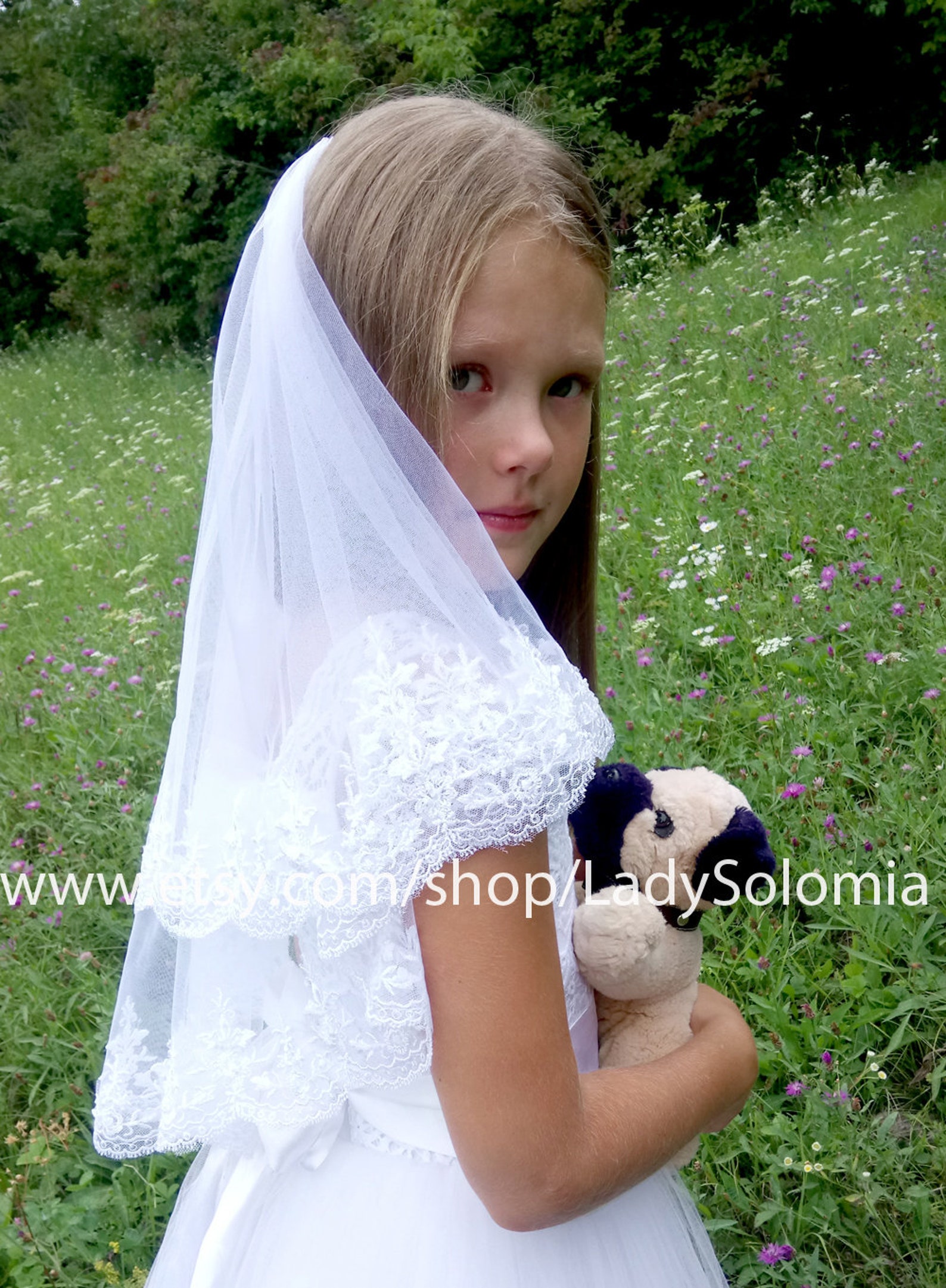 Holy Communion Veil First Communion Veil 2 Tier Beaded Girls | Etsy