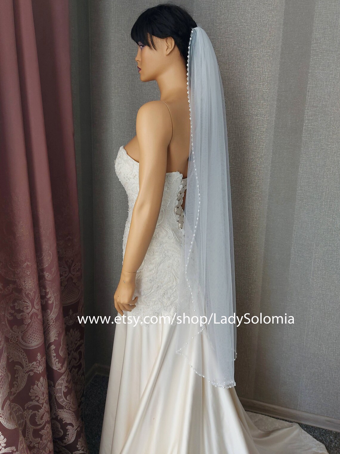 Pearl Wedding Veil Long Pearl Bridal Veil Cathedral Wedding - Etsy