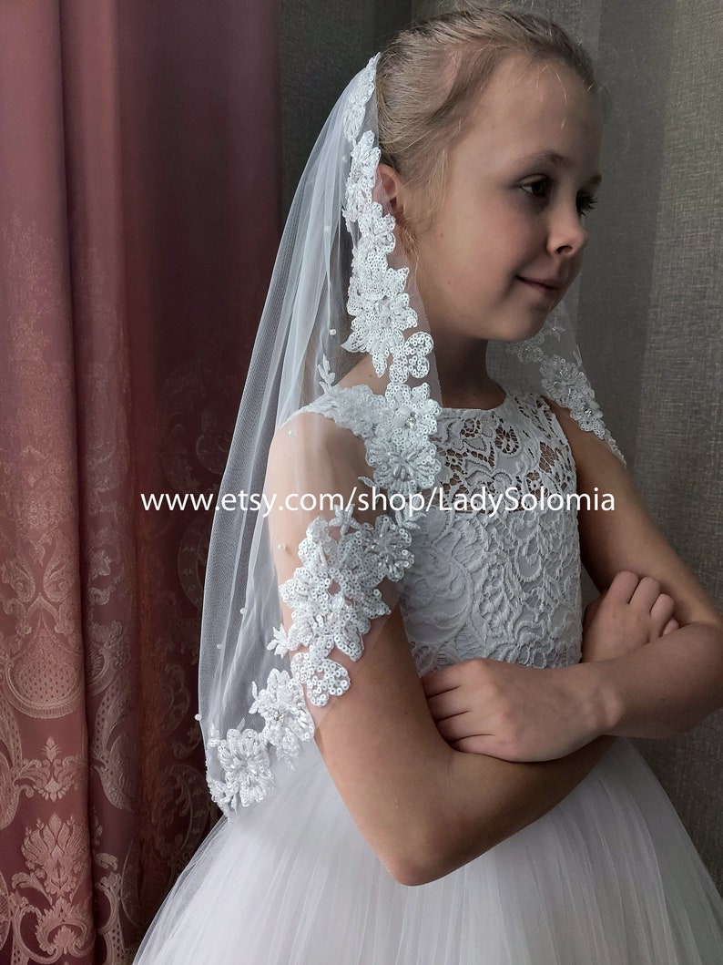 Beaded First Communion Veil White First Holy Communion | Etsy