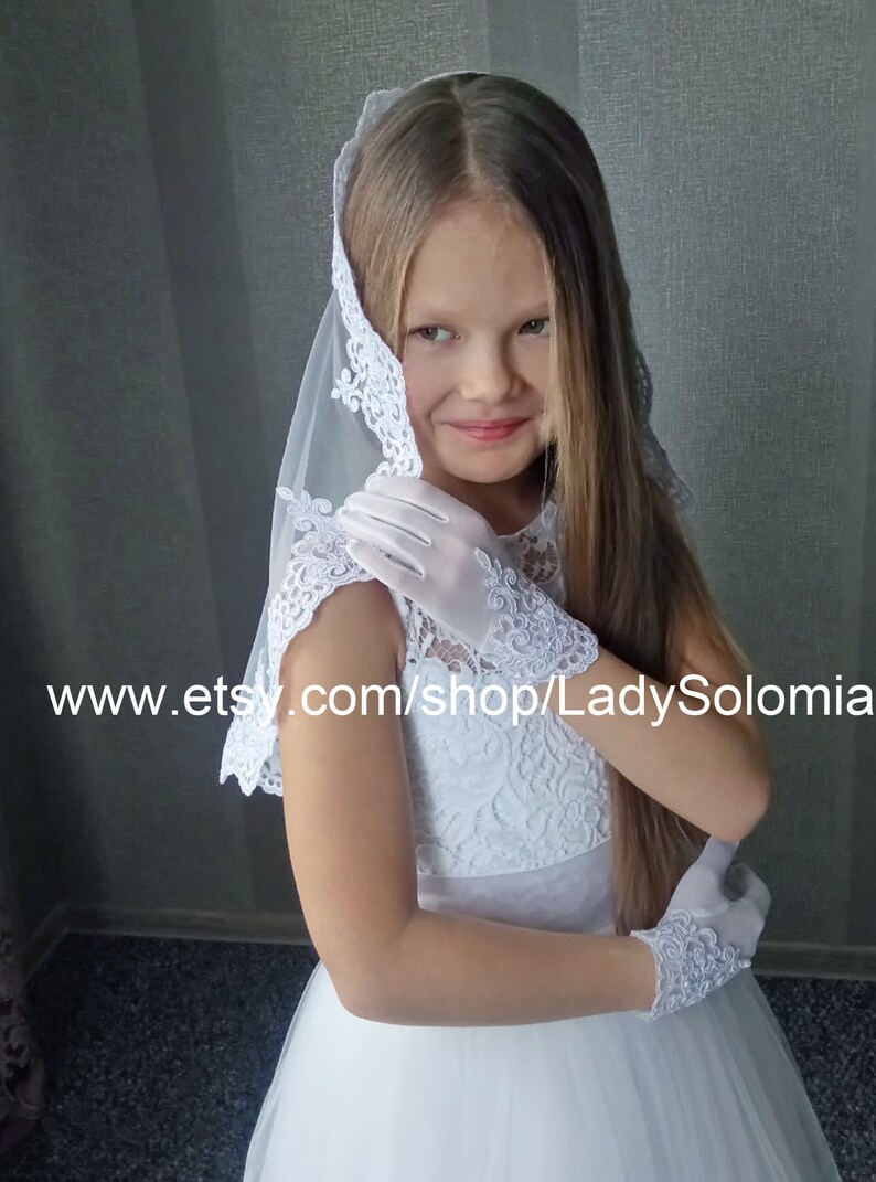 Holy Communion Veil 3D Lace Gloves Flower Girl Gloves - Etsy