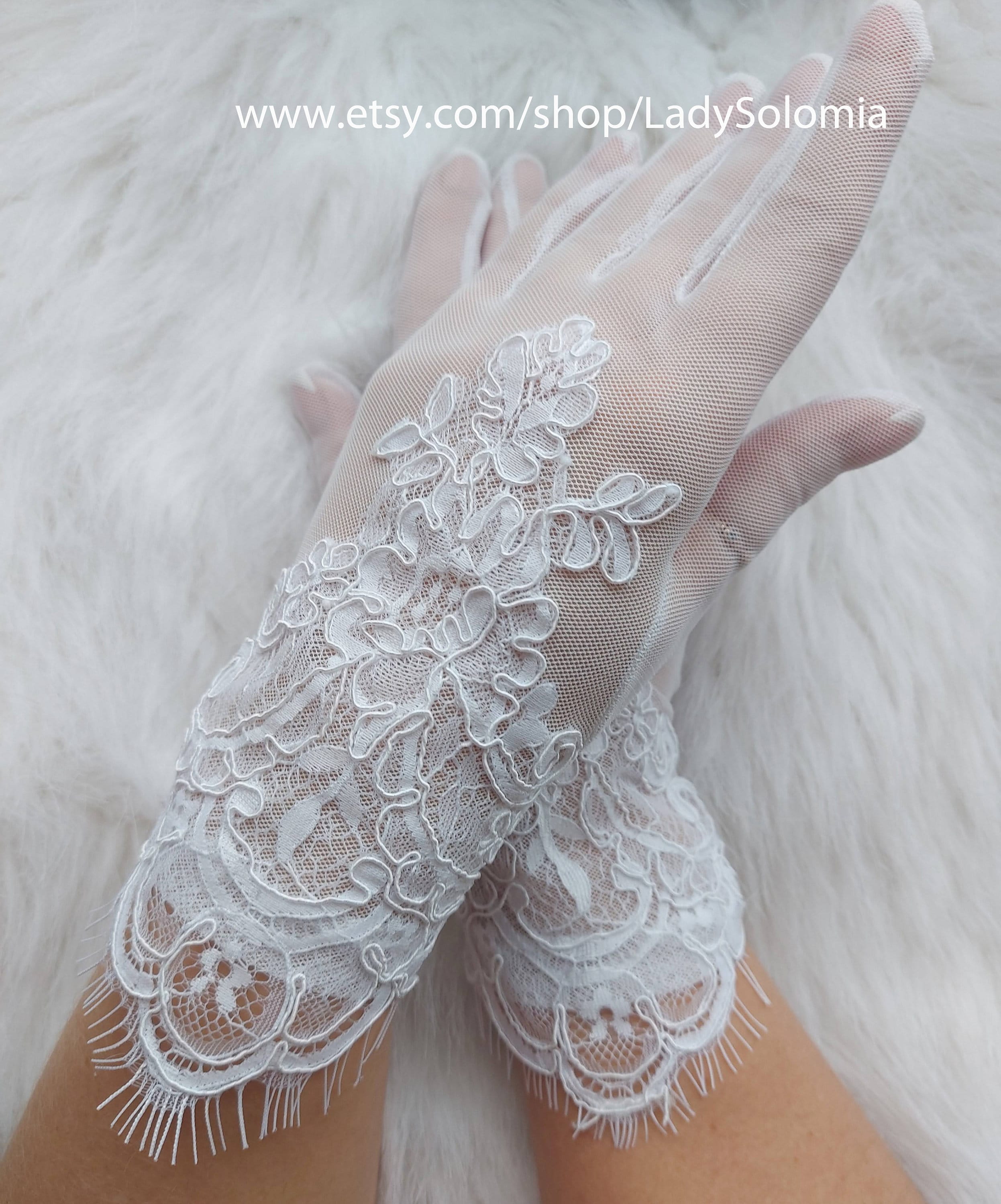 White Cord Lace Bridal gloves Wedding gloves Bridesmaid Lace | Etsy