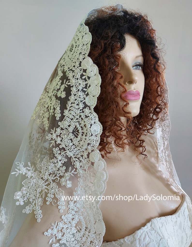 Chapel Veil Catholic, Floral Wrap Veil Lace Religious Headcovering D ...