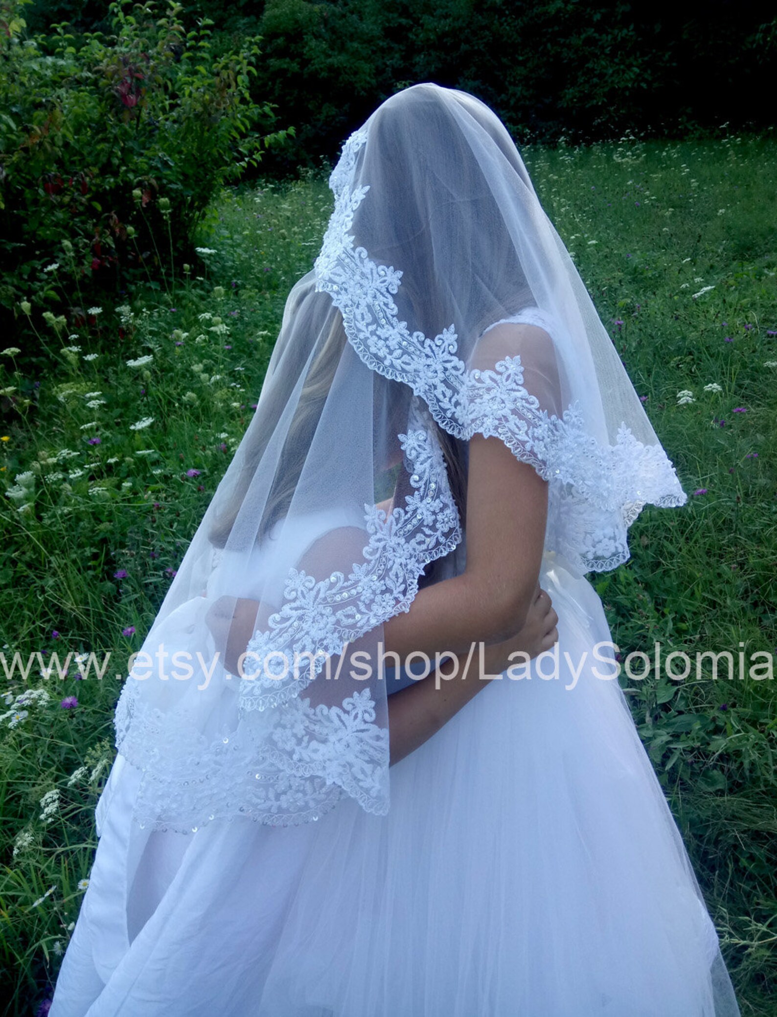 Beaded First Communion Veil, White First Holy Communion Mantilla ...