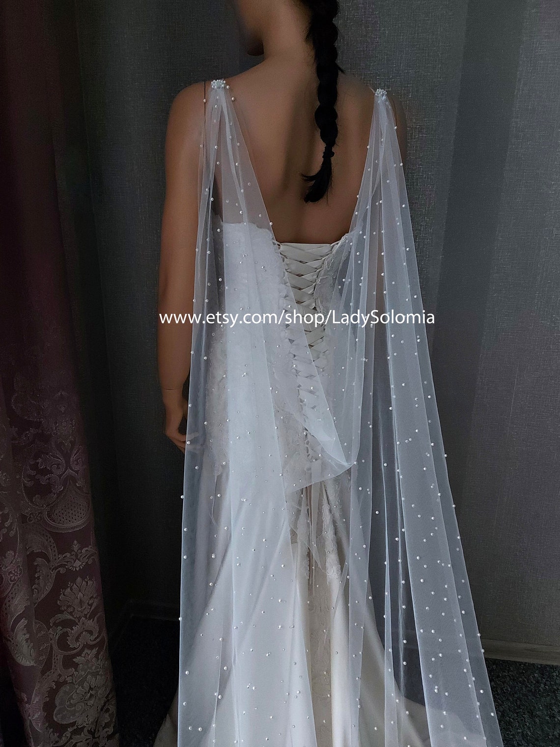 Pearl Cape Veil Cathedral Draped Cape Wedding Veil Shoulder - Etsy