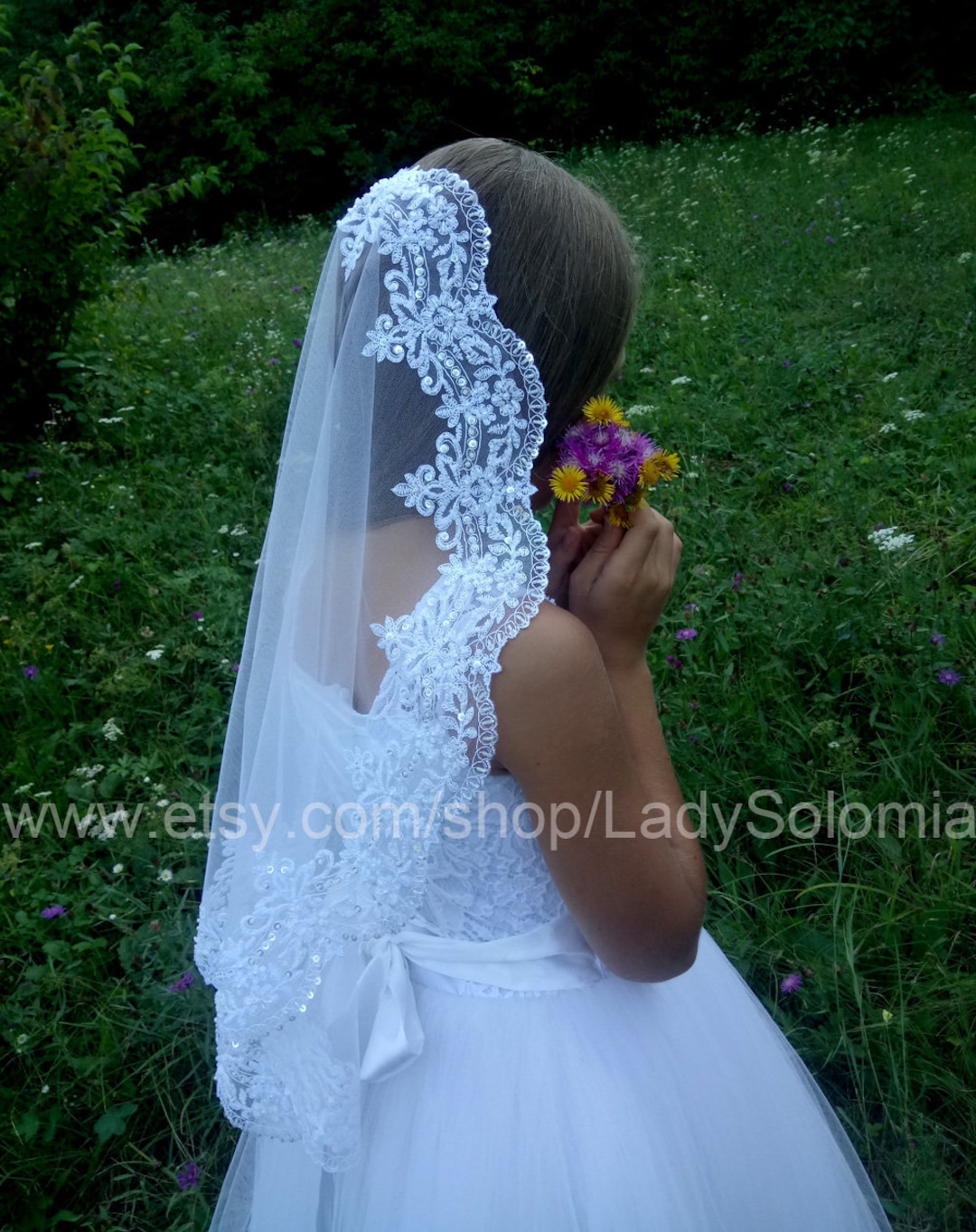 Beaded First Communion Veil, White First Holy Communion Mantilla ...