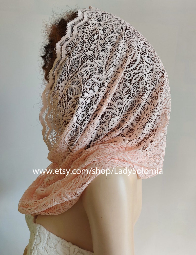 Lace Catholic Veil Infinity Mantilla, Light Pink Lace Scarf Catholic ...