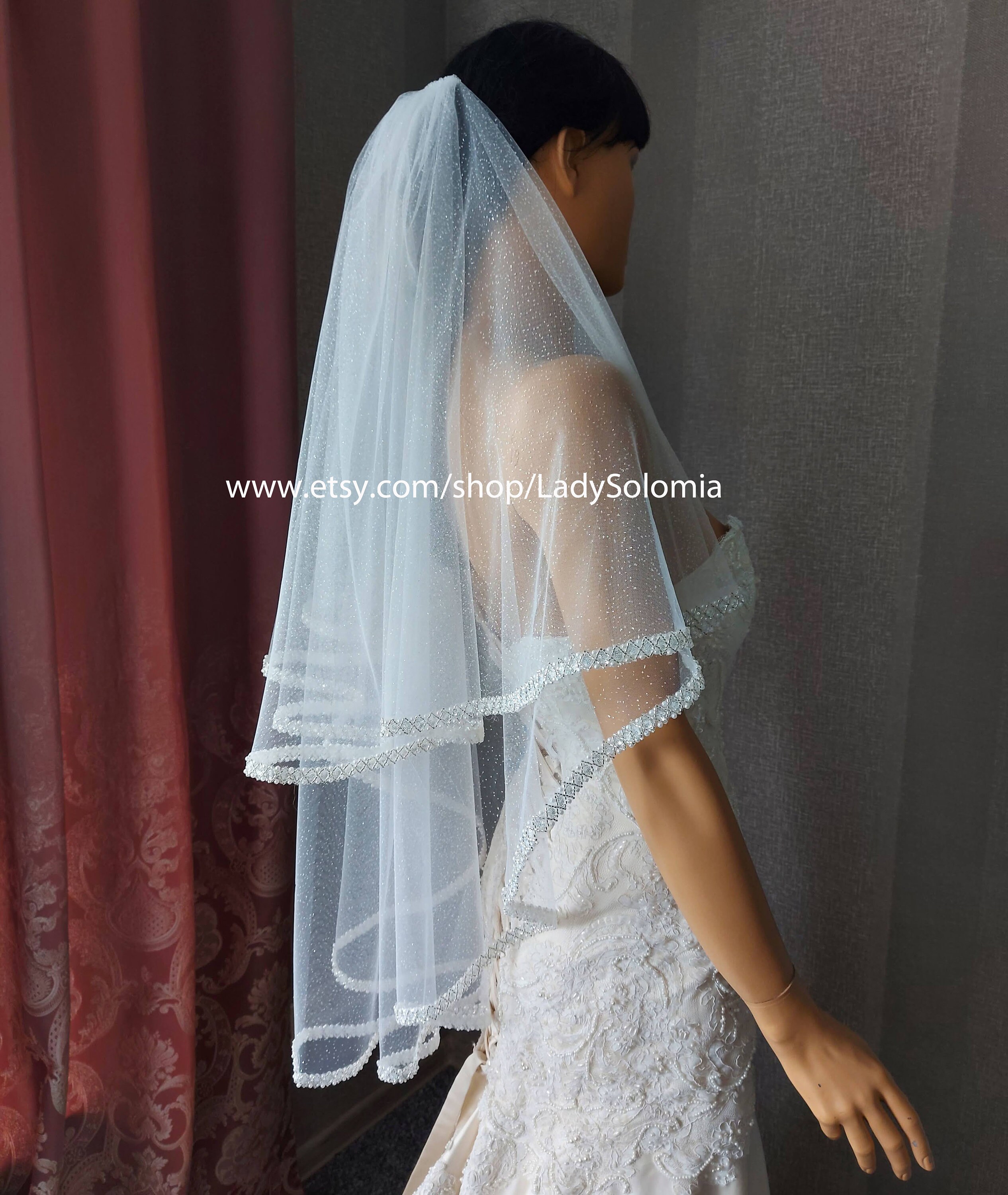 Shimmer Pearls Veil 2 Tier Sparkle Veil Cathedral Glitter - Etsy