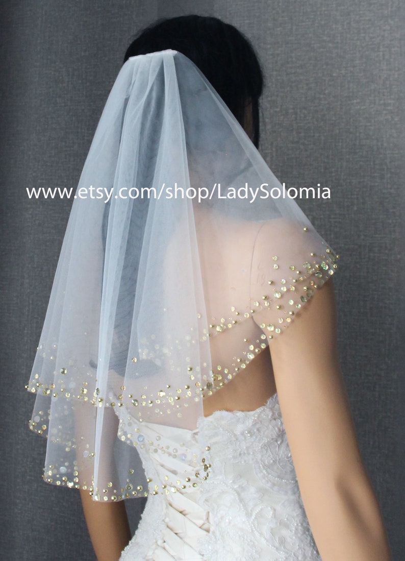 Gold Crystal Veil Short Pearls Bridal Veil Shoulder Length - Etsy