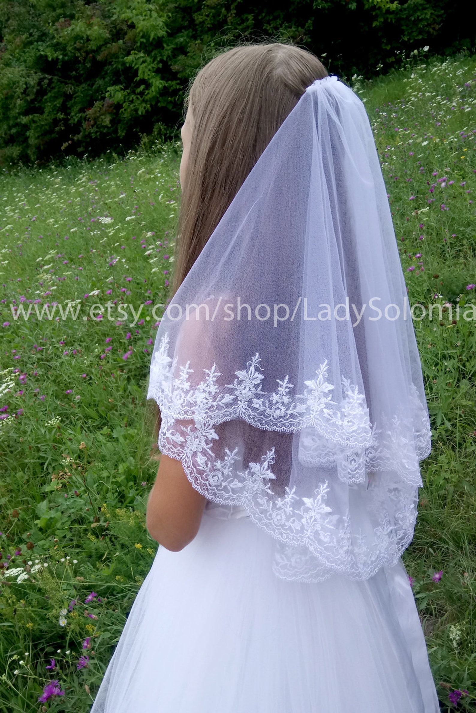 Holy Communion Veil First Communion Veil 2 Tier Beaded Girls | Etsy