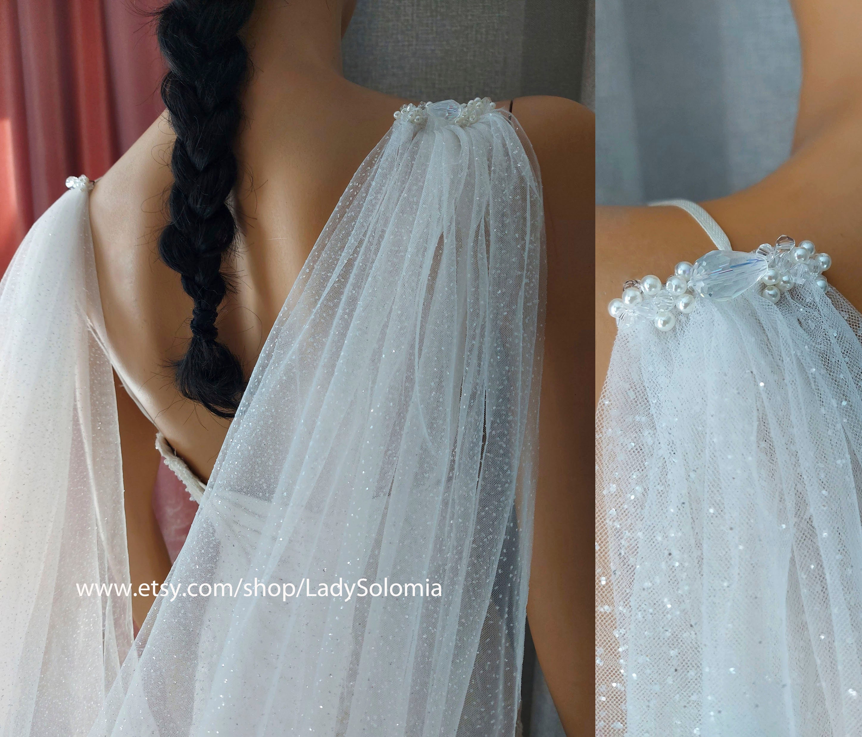 Shimmer Cape Veil with V-shaped Shoulder cape Veil Sparkly | Etsy
