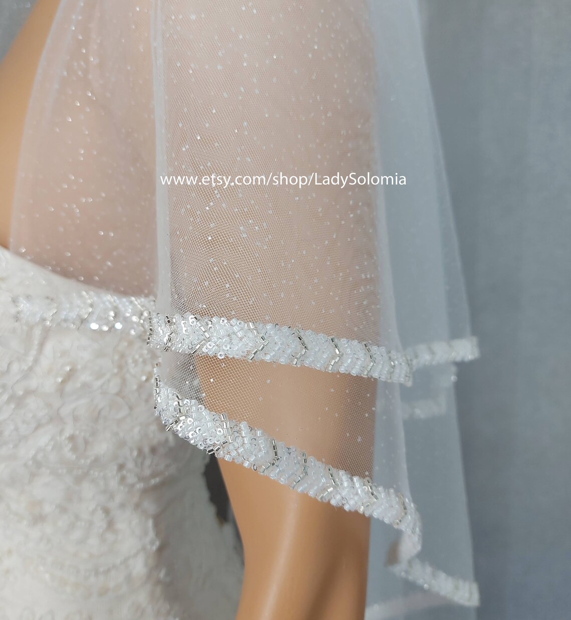 Shimmer Beaded Veil 2 Tier Sparkle Veil Cathedral Glitter - Etsy