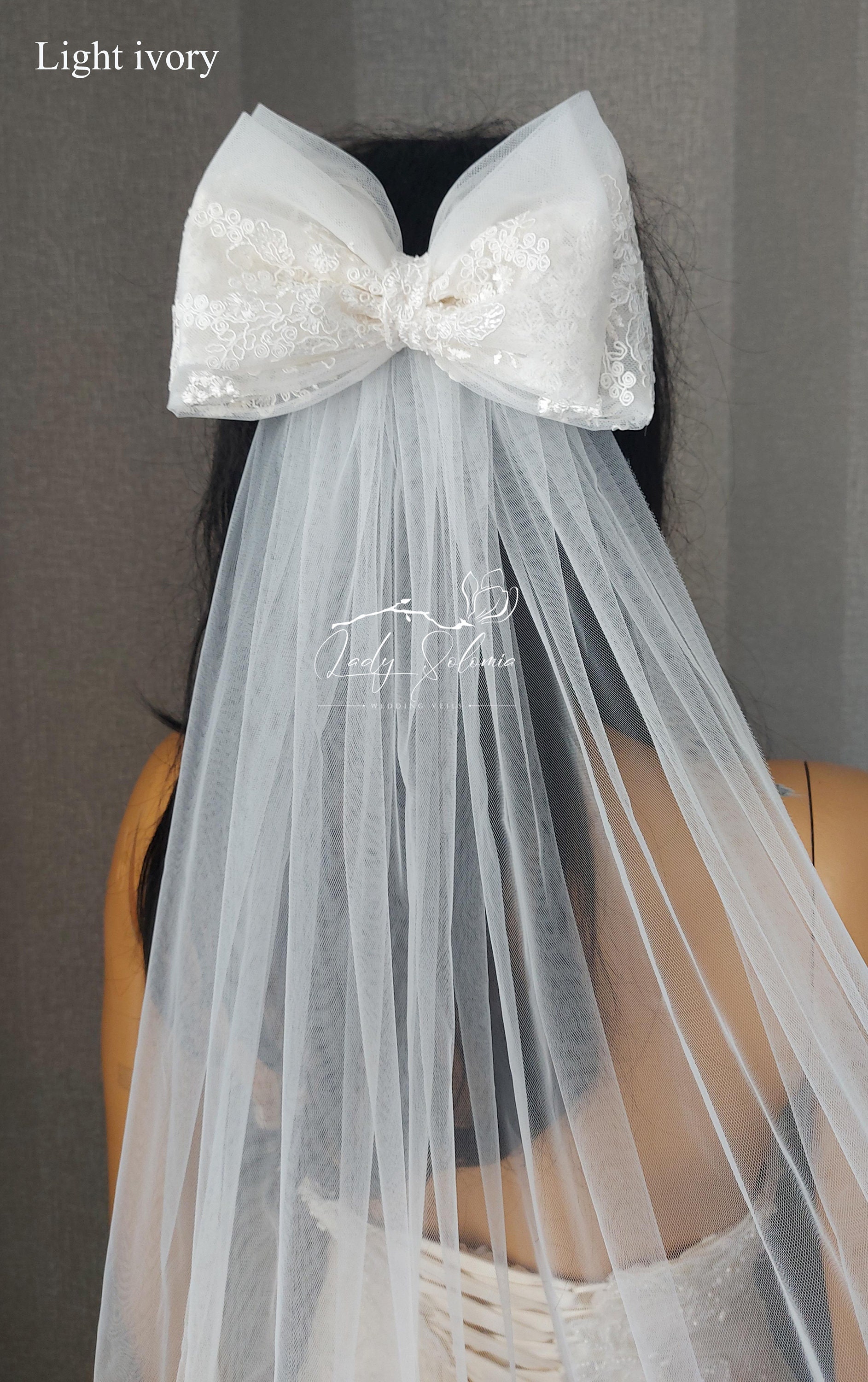 Wedding Hair Bow Lace Bridal Bow Veil Wedding Bow Bride Veil Bow Veil ...