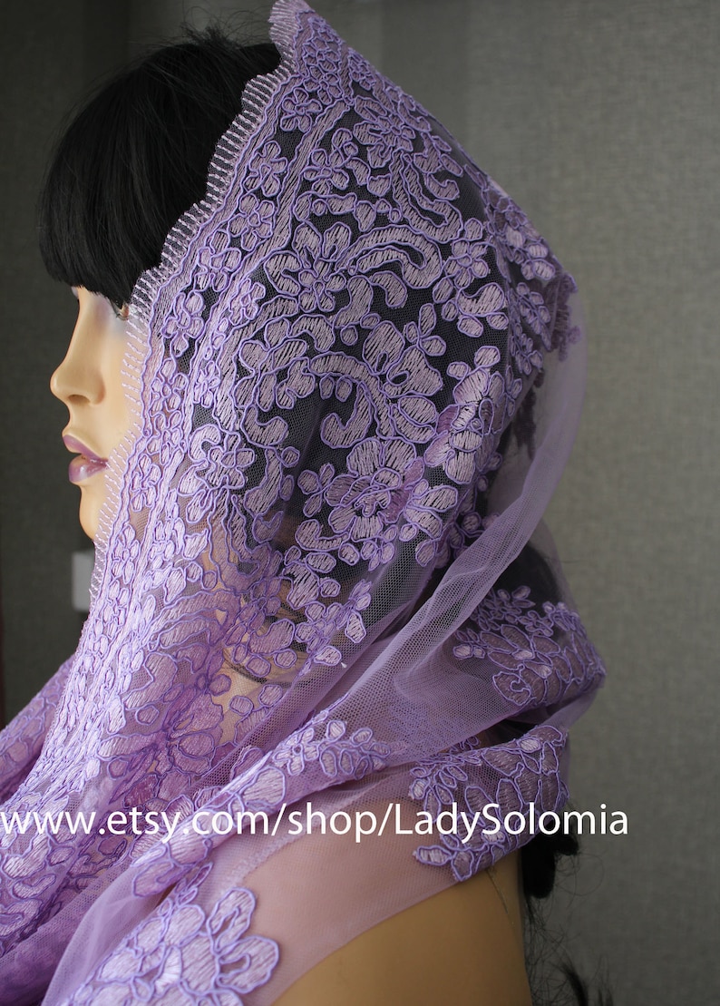 Lilac French Lace Veil Catholic Infinity Mantilla Catholic - Etsy