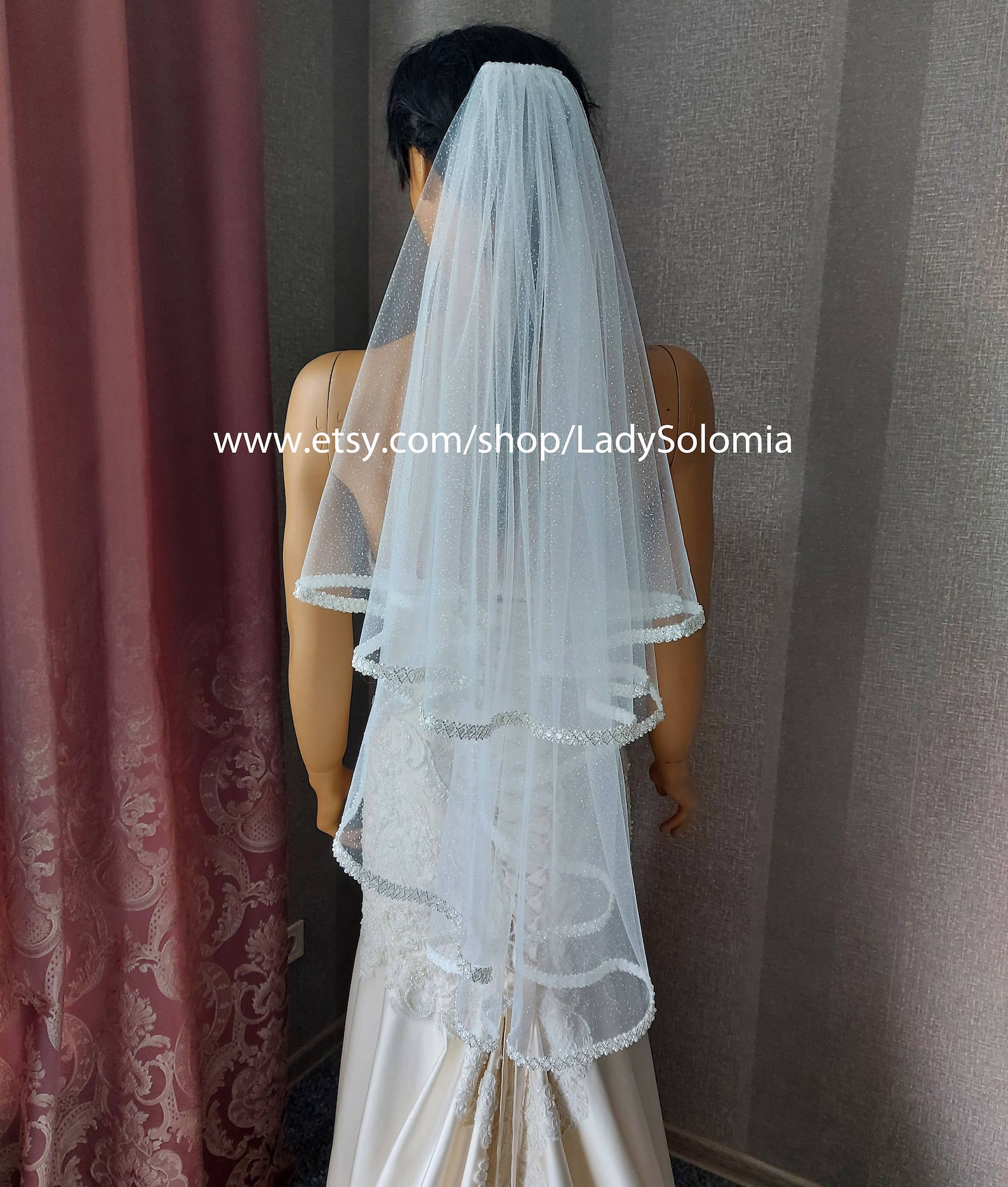 Shimmer Pearls Veil 2 Tier Sparkle Veil Cathedral Glitter - Etsy