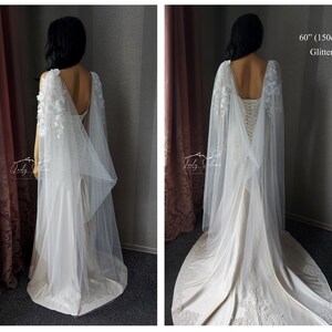 3D Flowers Glitter Cape Veil Cathedral Draped Cape Wedding Veil ...